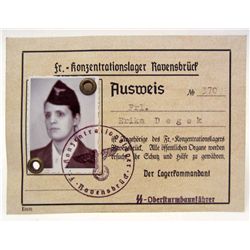 GERMAN NAZI RAVENSBRUCK ID CARD W/ PHOTO FOR FEMALE GUARD