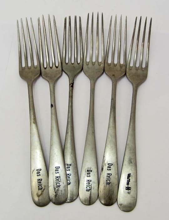 LOT OF 6 GERMAN NAZI FORKS - MARKED DAS REICH & WAFFEN SS