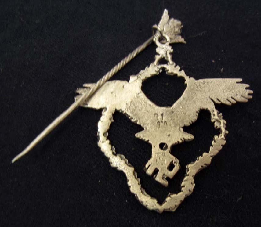STERLING SILVER GERMAN NAZI LUFTWAFFE FEMALE PILOTS STICK PIN BADGE