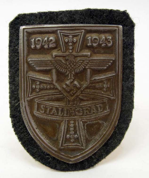 GERMAN NAZI STALINGRAD SHIELD W/ GREEN WOOL BACKING