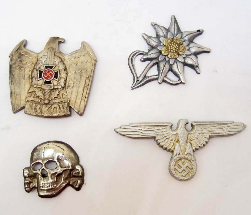 LOT OF 4 GERMAN NAZI HAT BADGES