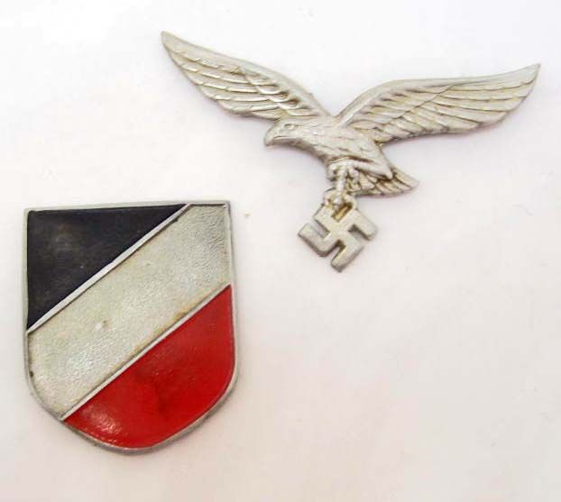 SET OF 2 GERMAN NAZI HELMET BADGES