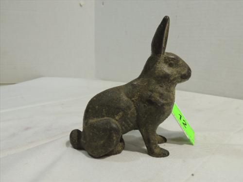 ANTIQUE CAST IRON RABBIT COIN BANK - NO MARKS