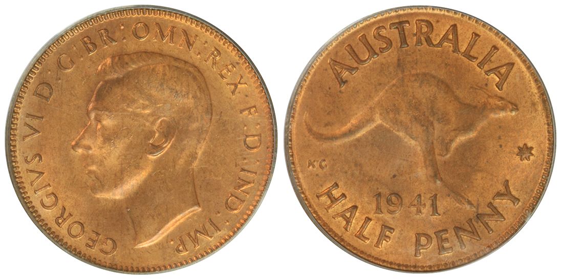 1941 Australian KGVI Half Penny - PCGS MS 64RB