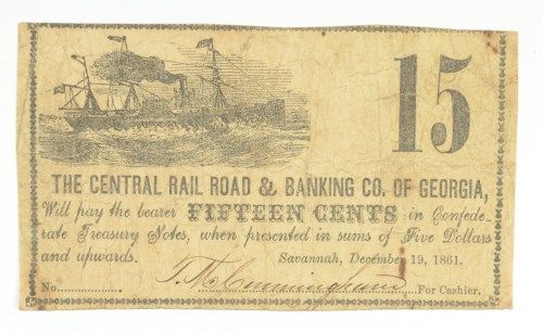 1861 FIFTEEN CENT CENTRAL RAILROAD & BANKING CO. OF GEORGIA