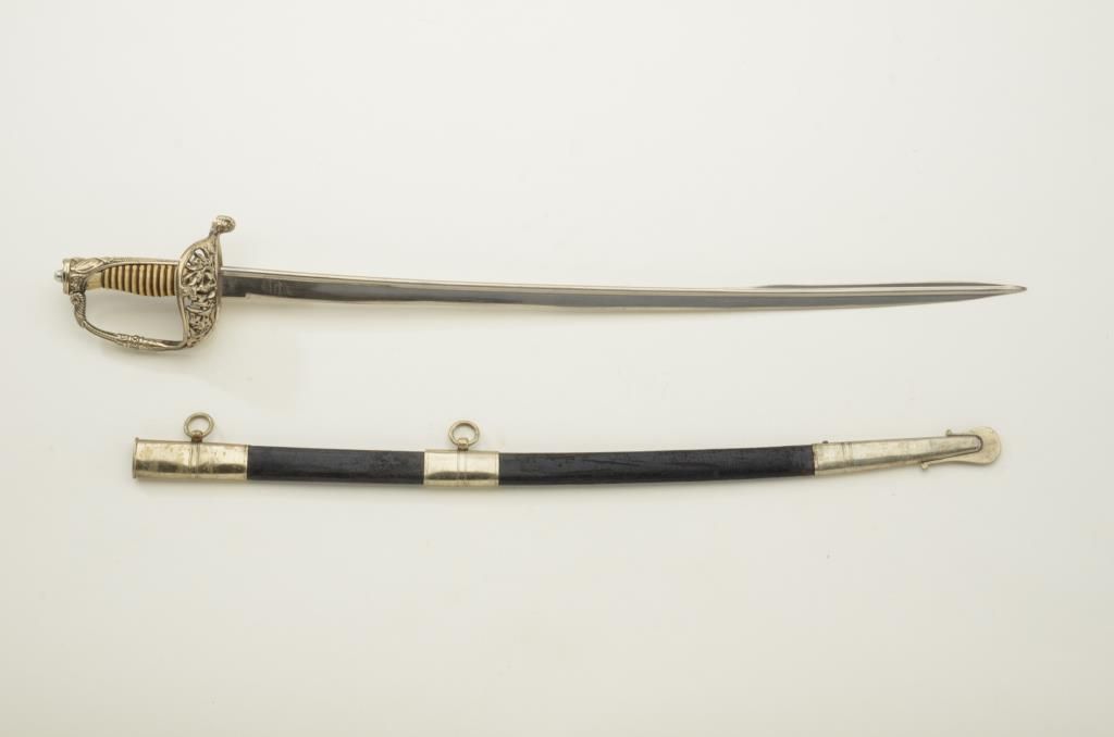 French 1850 Naval sword and scabbard, approx. 33-1/2” overall with a 28 ...