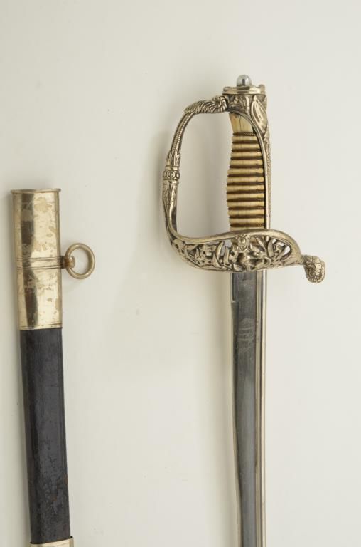 French 1850 Naval sword and scabbard, approx. 33-1/2” overall with a 28 ...