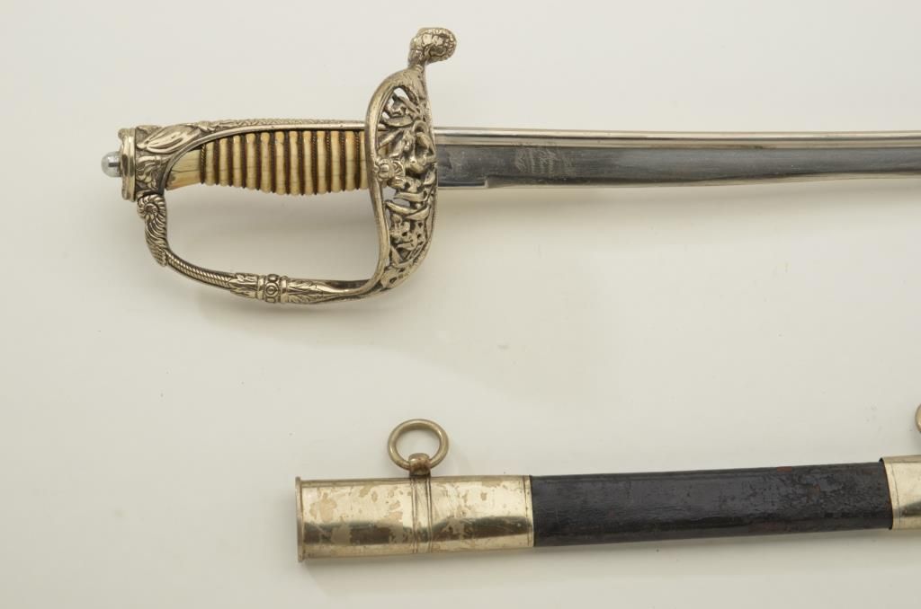 French 1850 Naval sword and scabbard, approx. 33-1/2” overall with a 28 ...