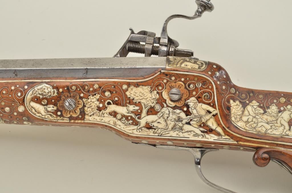 Ornate German Wheelock rifle circa about 1620 to 1660 signed Elias ...