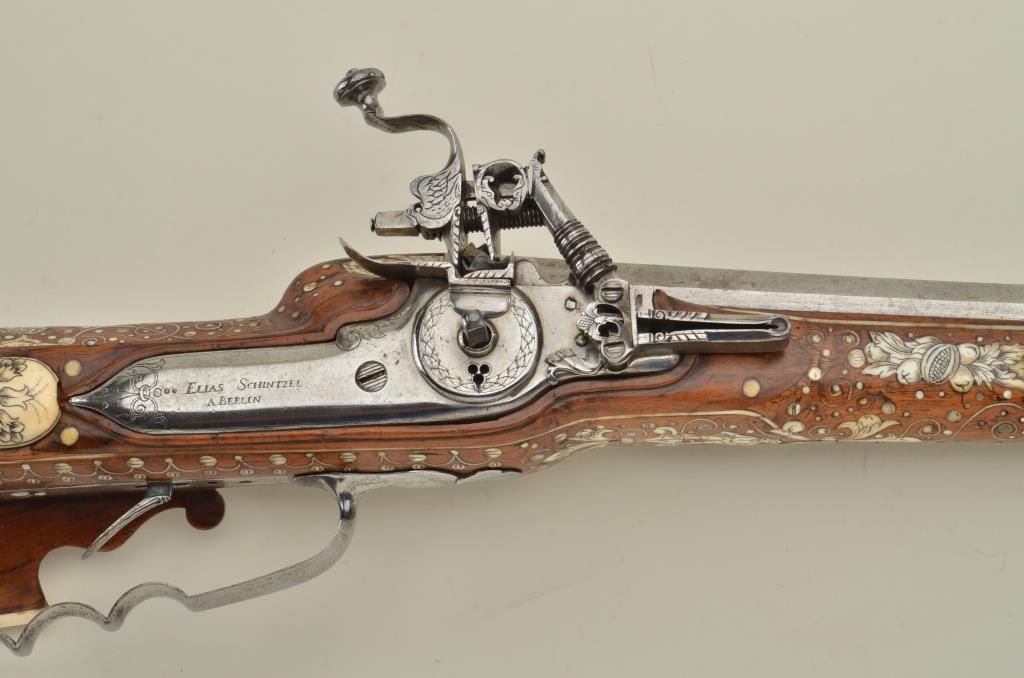 Ornate German Wheelock rifle circa about 1620 to 1660 signed Elias ...