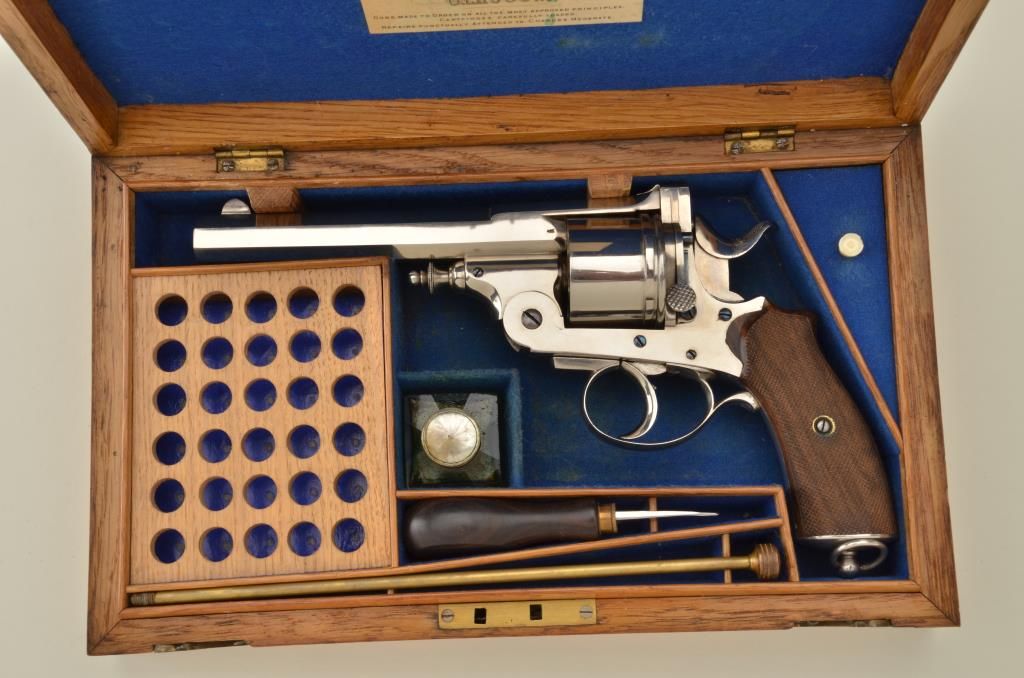 Cased Belgian-made Webley-Pryse DA top break revolver, .455 cal., 5-1/2 ...
