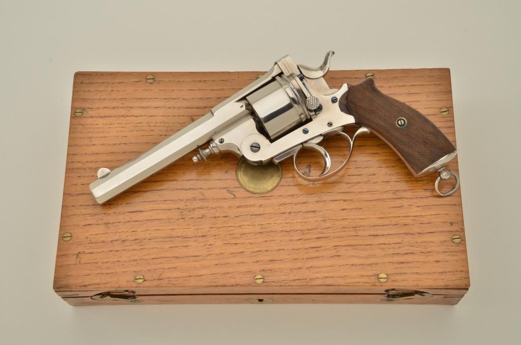 Cased Belgian-made Webley-Pryse DA top break revolver, .455 cal., 5-1/2 ...