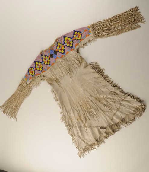 Cree ceremonial or wedding dress showing ornately beaded yoke and ...