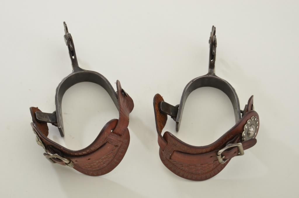 Carl Hall made and marked spurs with Eagle and heart design along with ...