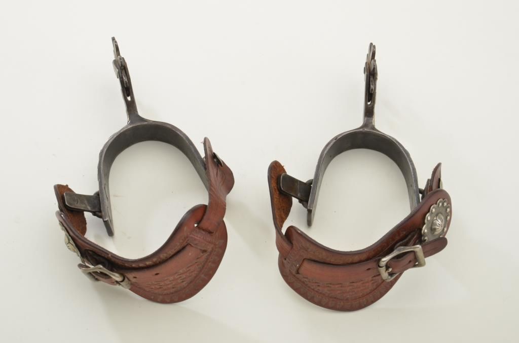 Carl Hall made and marked spurs with Eagle and heart design along with ...