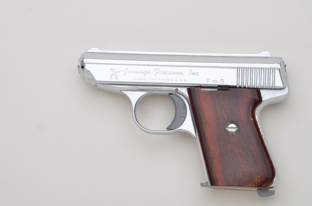 Jennings Model J-22 semi-auto pistol, .22LR cal., chrome finish, wood ...