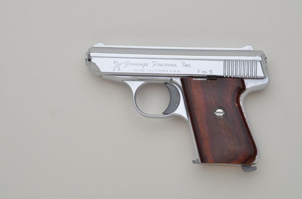 Jennings Model J-22 semi-auto pistol, .22LR cal., chrome finish, wood ...