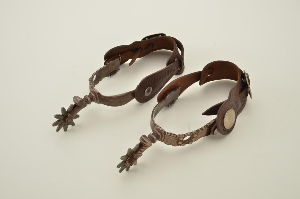Fleming marked California style spurs with fancy engraved and overlaid ...