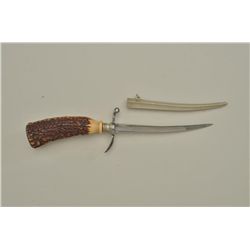 Triangular blade knife with stag grip, approx. 10” overall with a 5 ...