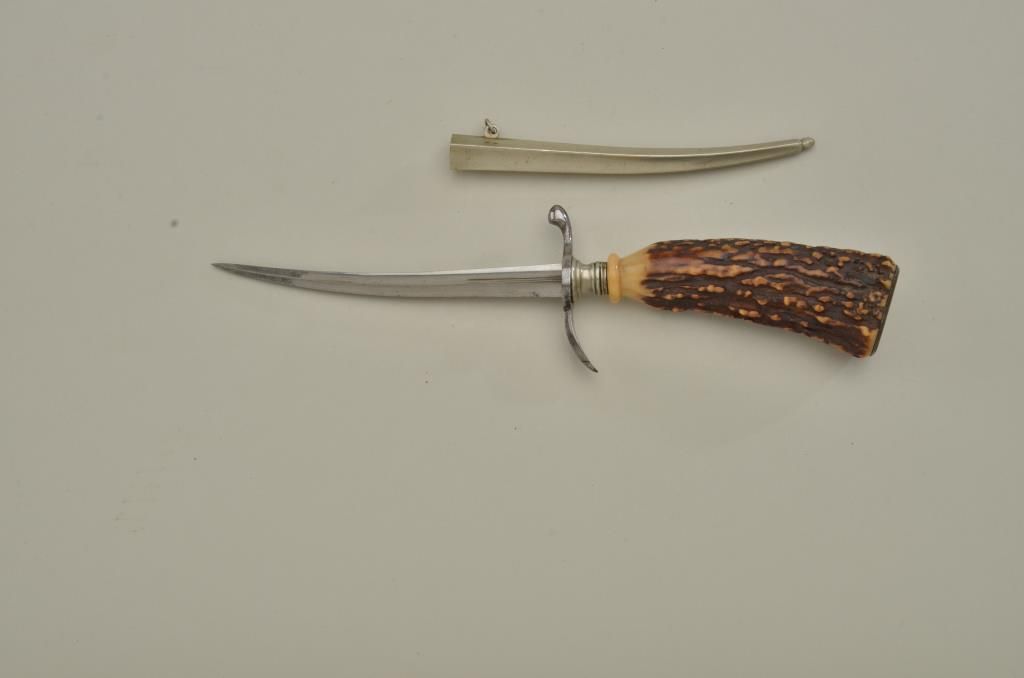 Triangular blade knife with stag grip, approx. 10” overall with a 5 ...