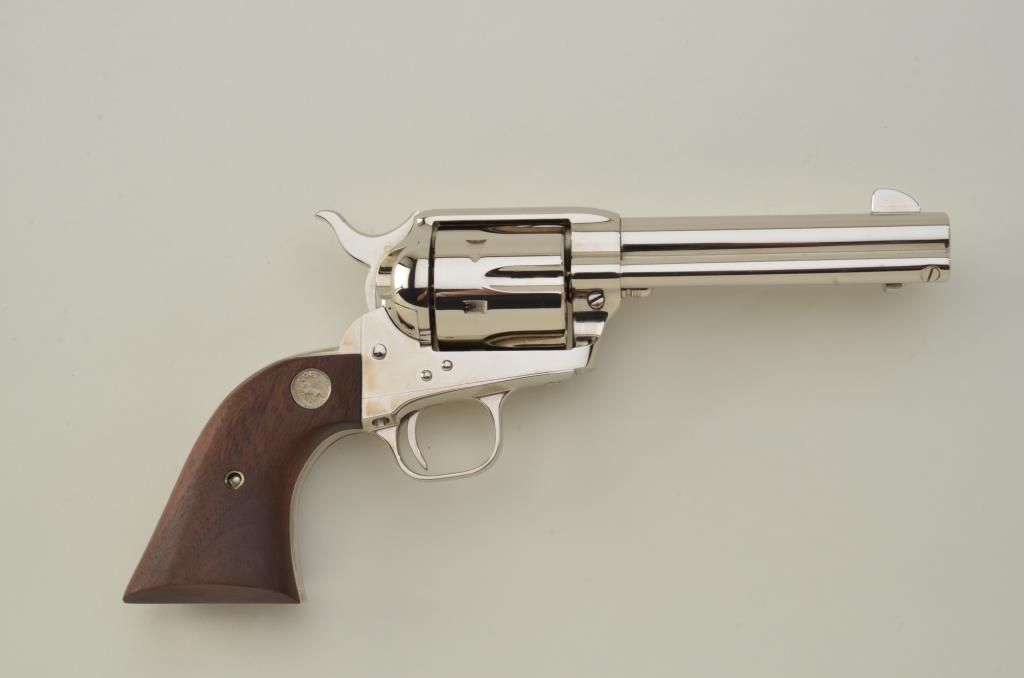 Colt SAA revolver, .45 cal., 4-3/4” barrel, nickel finish, smooth wood ...