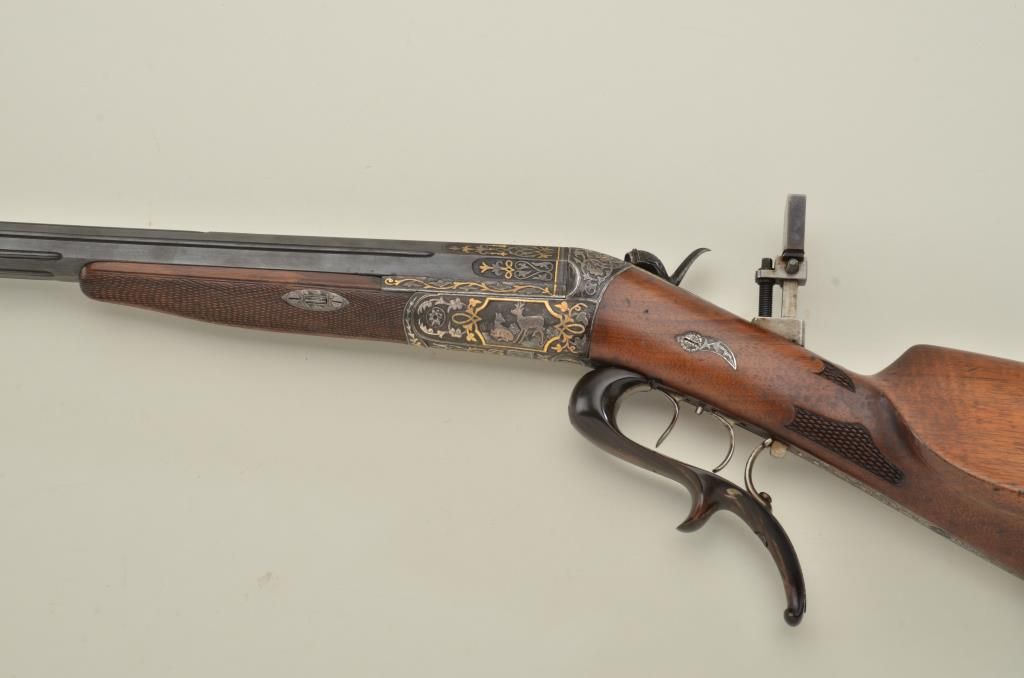 Ornate single shot rifle signed Joseph Siegel in Salzburg showing fine ...