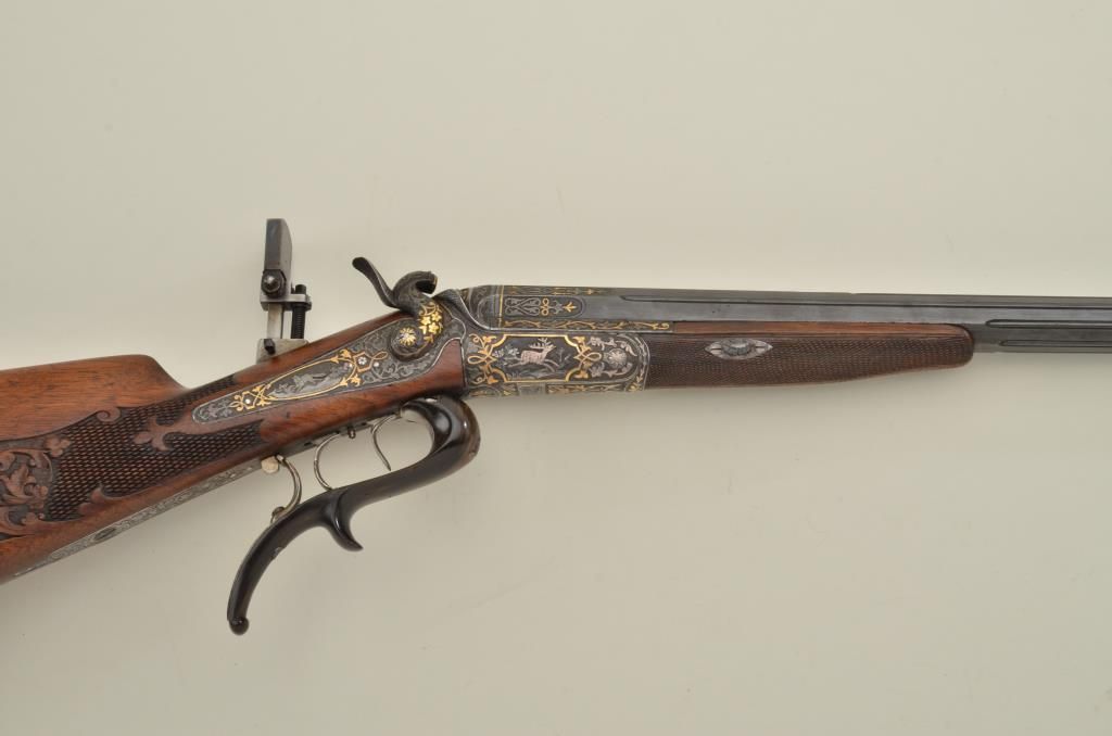 Ornate single shot rifle signed Joseph Siegel in Salzburg showing fine ...