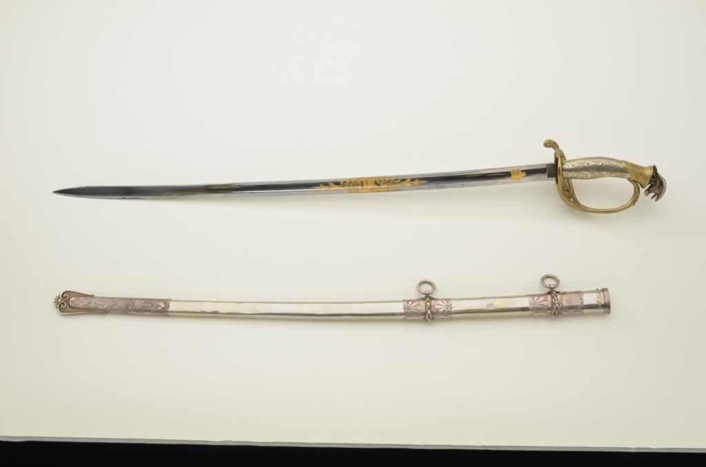 Ornate silver mounted presentation officers sword marked Tiffany and ...
