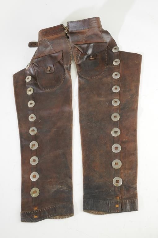 Pair of shotgun chaps marked Caywood Company, Canyon City, Colorado ...