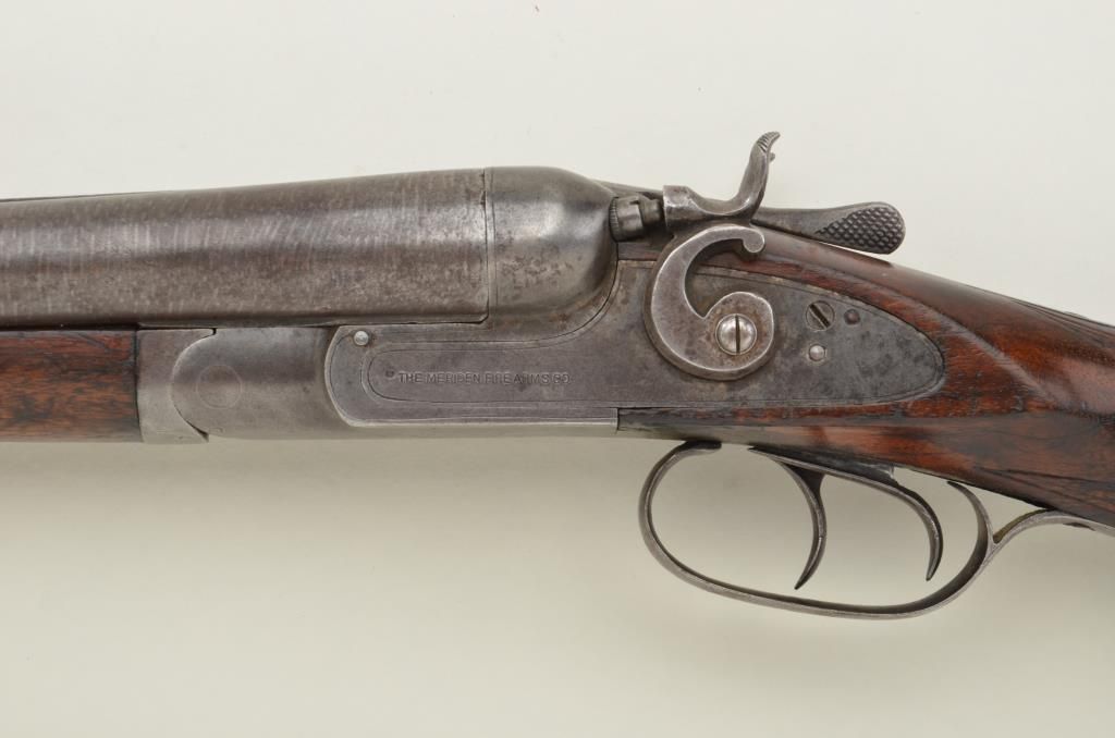 Double barrel exposed hammer coach size shotgun marked the Meriden ...