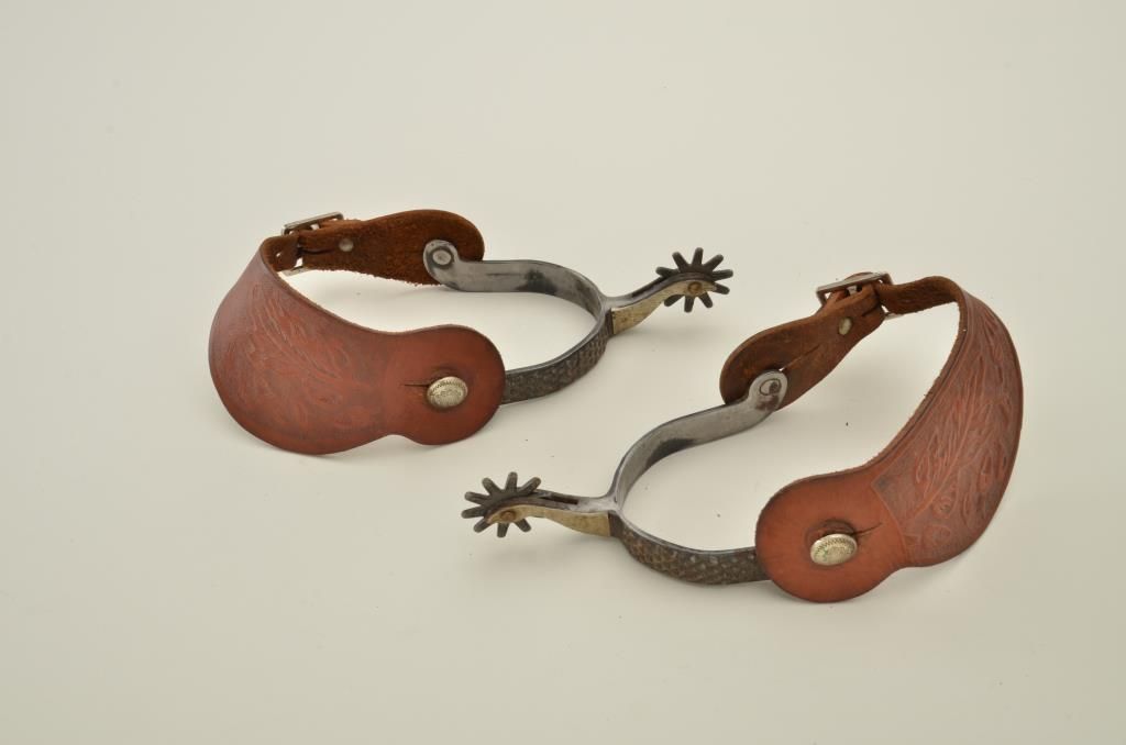 Old West spurs with gooseneck shanks, rasp pattern bodies, silver ...