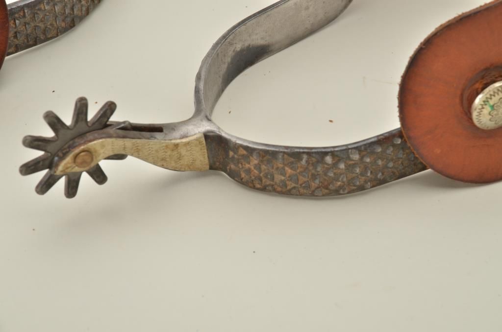 Old West spurs with gooseneck shanks, rasp pattern bodies, silver ...