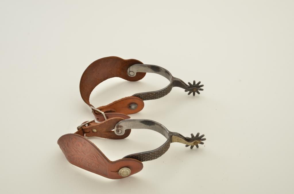 Old West spurs with gooseneck shanks, rasp pattern bodies, silver ...