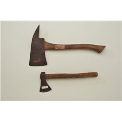 Lot consisting of one old fire axe with original stickers on shaft and ...