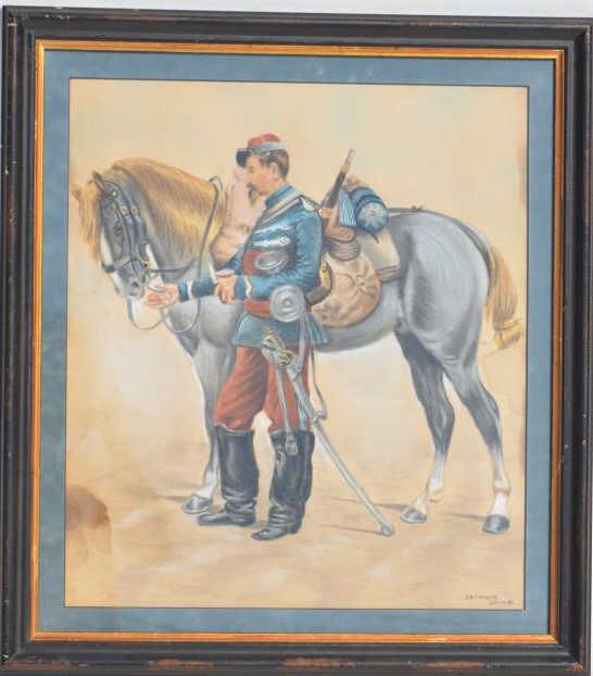 Original pastel and chalk drawing of French Dragoon soldier with his ...