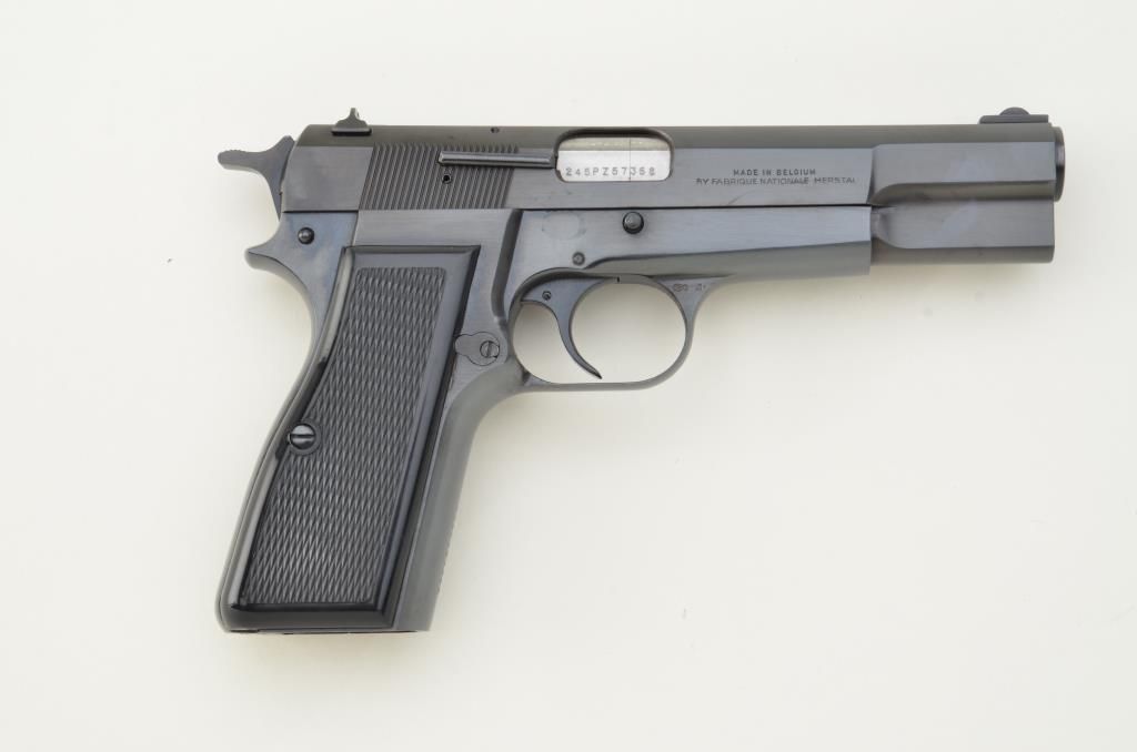 Belgian-made Browning Hi-Power with right side of slide marked “By Fabrique Nationale Herstal” in ra