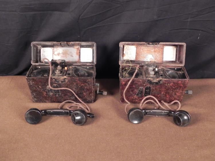 RARE ORIG PAIR1941 NAZI FIELD PHONES-COMPLETE,WAFFENAMT