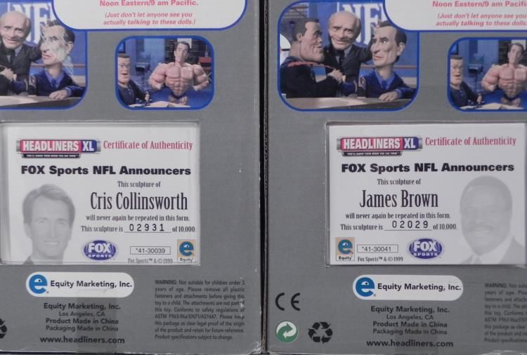 2 Bobbleheads NFL Fox James Brown, Cris Collinsworth