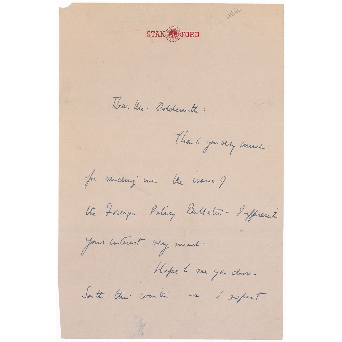 John F. Kennedy Stanford Letter