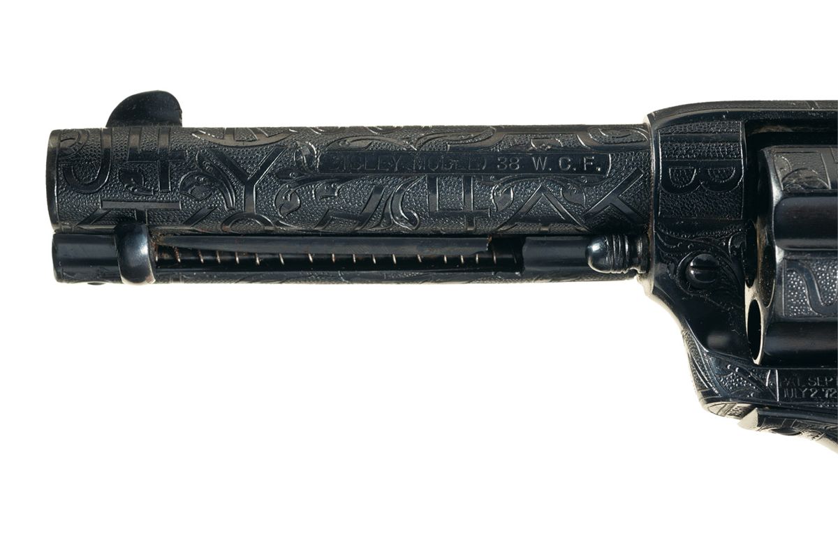 Cattle Brand Engraved Colt Bisley Single Action Army Revolver with Stag ...