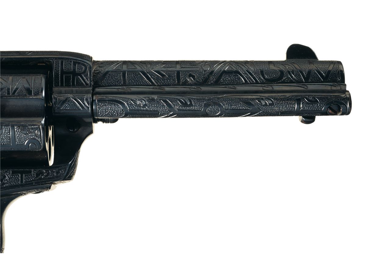 Cattle Brand Engraved Colt Bisley Single Action Army Revolver with Stag ...