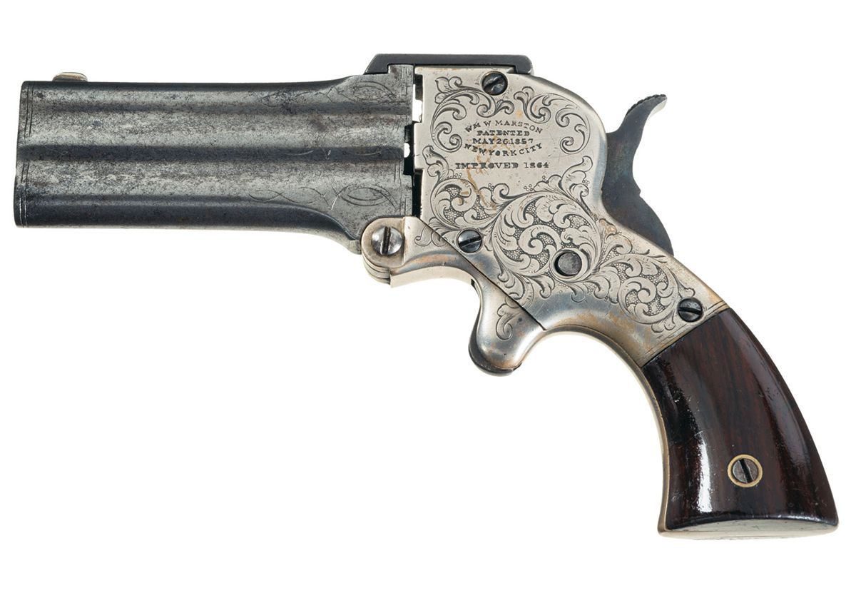 William Marston Triple Barrel Pocket Pistol with New York Style Engraving