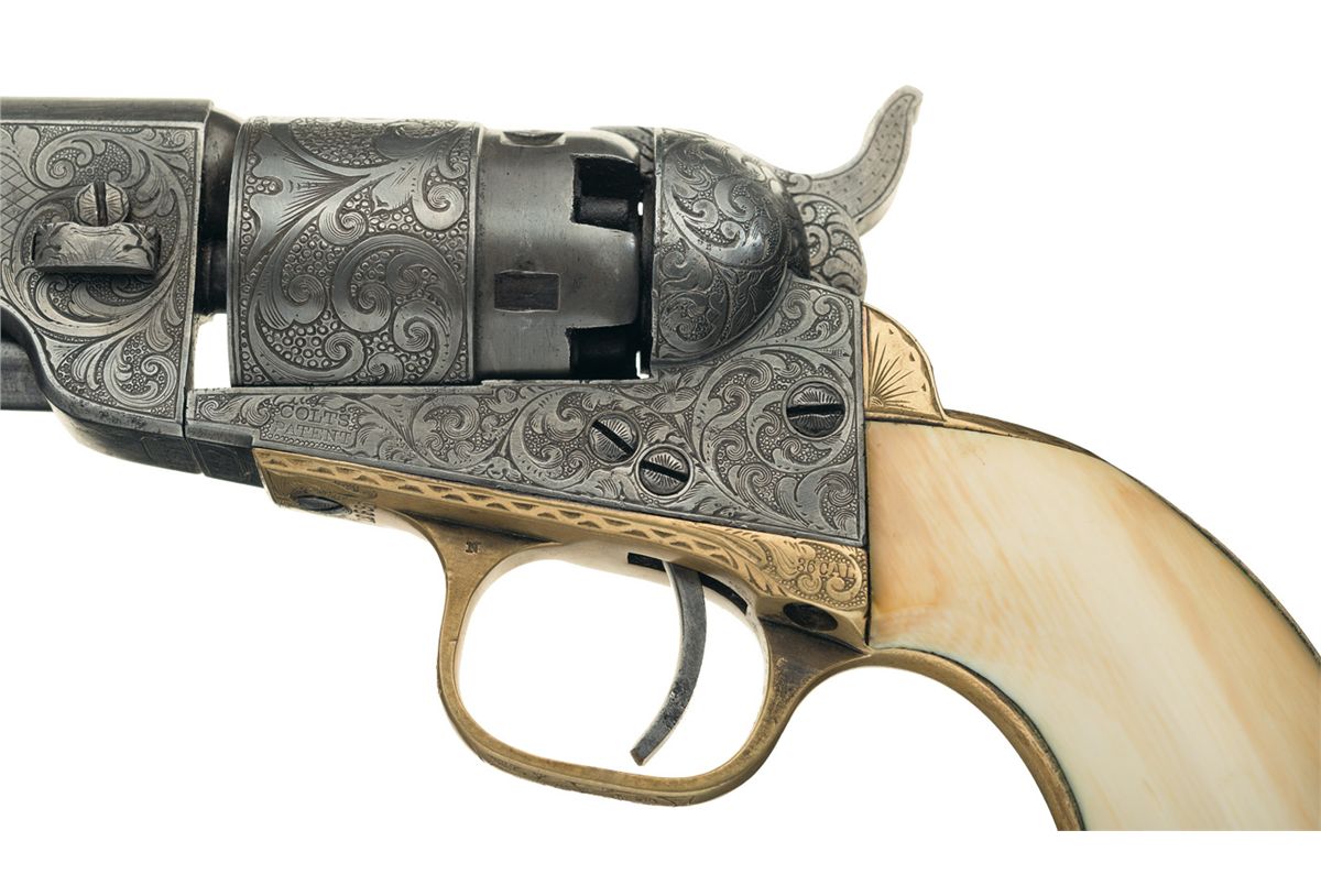 Engraved Colt Model 1862 Navy Pocket Percussion Revolver with Ivory Grips