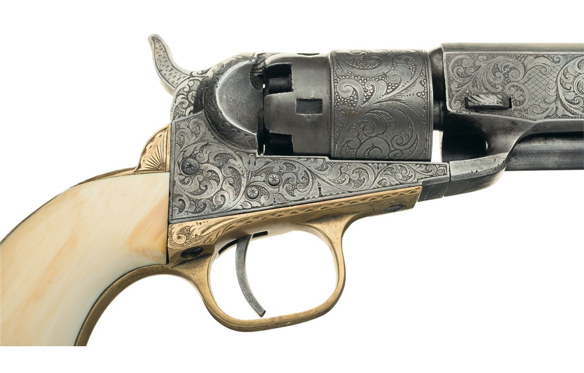 Engraved Colt Model 1862 Navy Pocket Percussion Revolver with Ivory Grips
