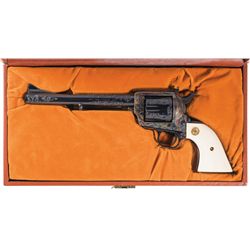 Factory Engraved Colt New Frontier Revolver with Ivory Grips and Case