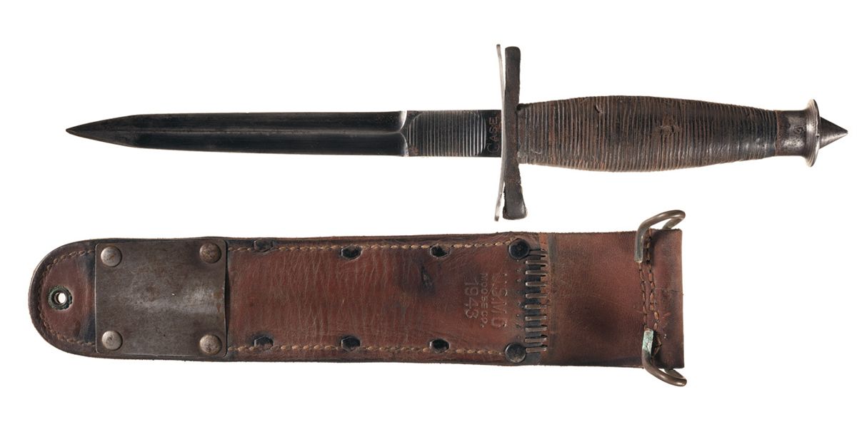 Scarce Case V-42 Commando Dagger with Replacement U.S.M.C. Marked Sheath