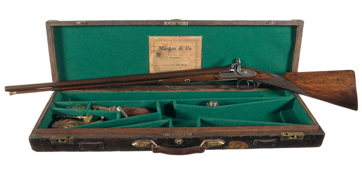 Cased Engraved Joseph Manton Double Barrel Percussion Shotgun with ...