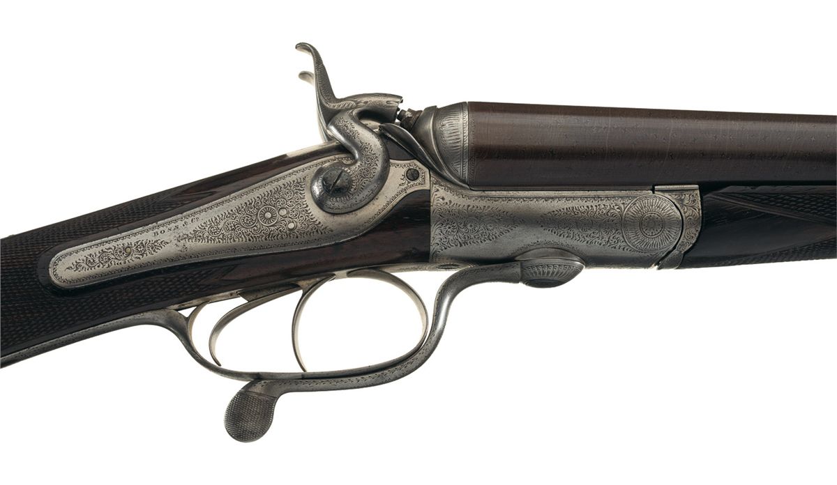 Engraved Boss & Company Under Lever Back Action Damascus Barrel Side by ...