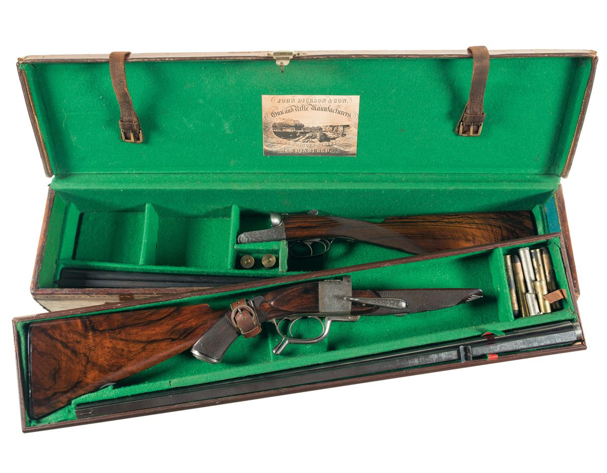 Engraved John Dickson Single Shot Rifle and John Dickson Double Barrel ...