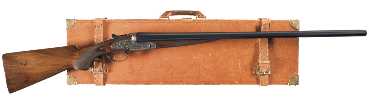 Engraved Aguirre & Aranzabal Side Lock Double Barrel Shotgun with Case